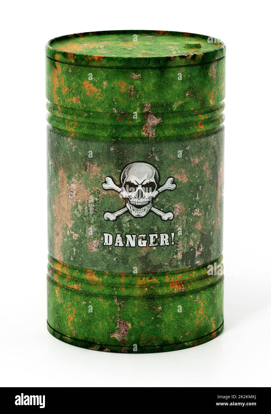 Toxic barrell with skull and bones and danger text. 3D illustration ...