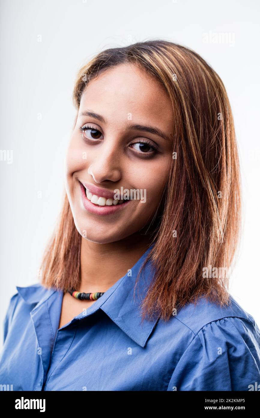 Young woman with a happy friendly smile Stock Photo - Alamy