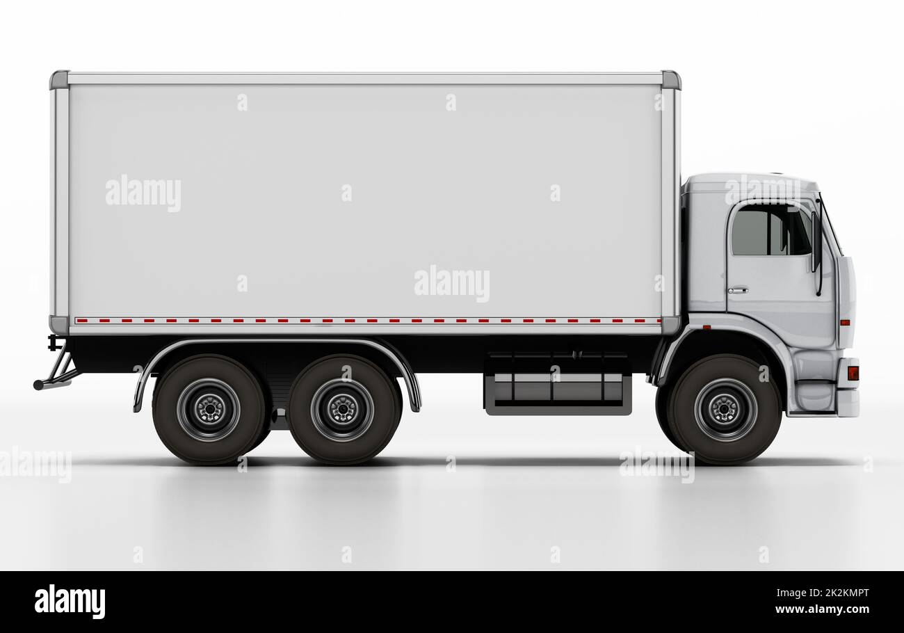 Truck with white blank trailer. 3D illustration Stock Photo - Alamy