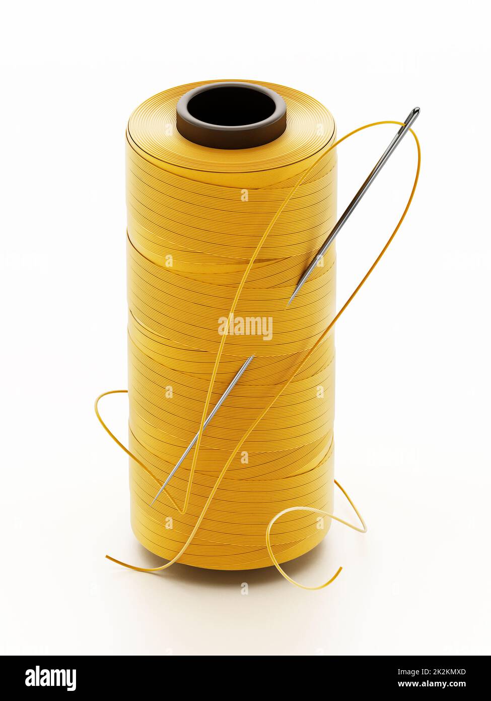 Nylon sewing thread and needle isolated on white background. 3D ...