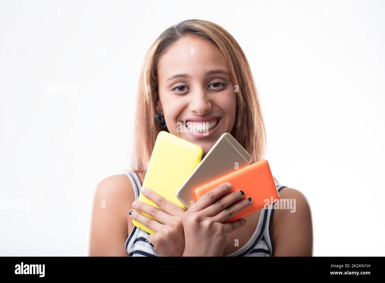 phone addicted girl having fun with her beloved smartphone Stock Photo ...
