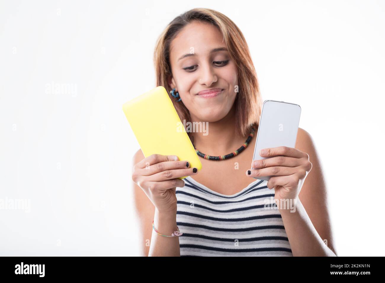 phone addicted girl having fun with her beloved smartphone Stock Photo ...