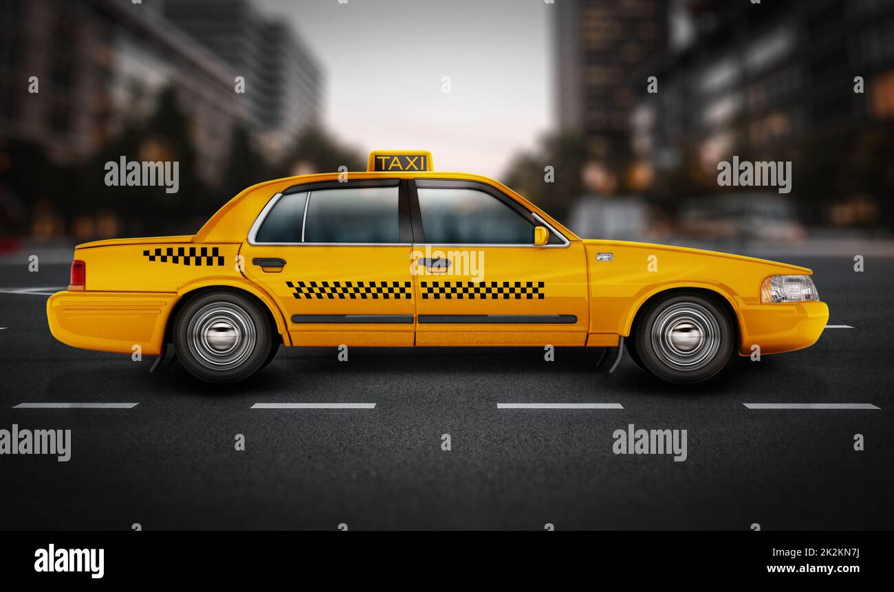 Yellow taxi cab on the road. 3D illustration Stock Photo - Alamy