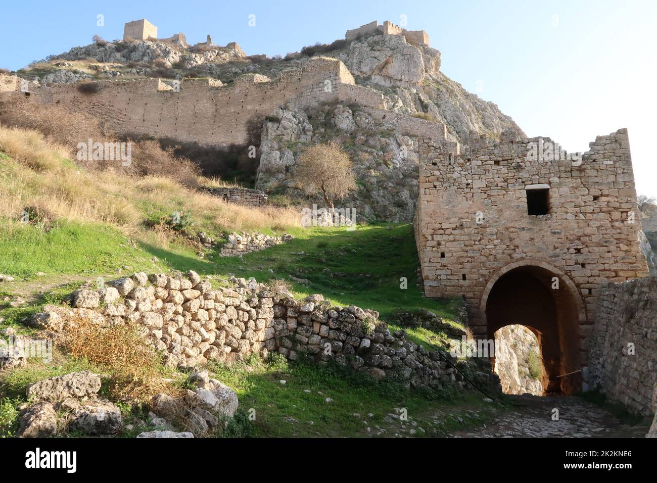 The main gate of the Acrocorinth, a fort close to Corinth, from inside ...
