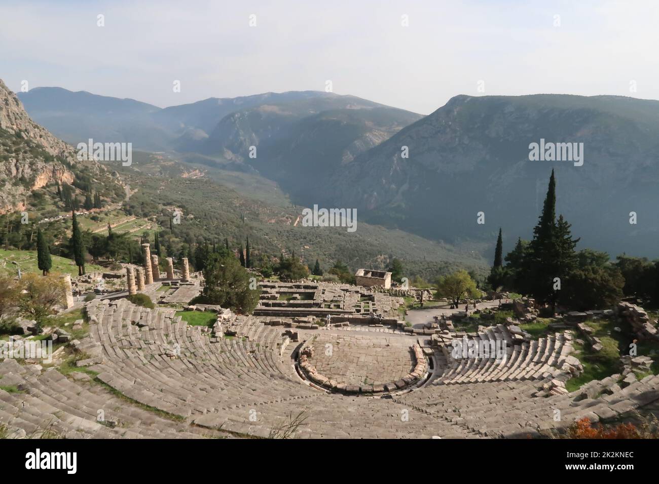 View onto Delphi's ancient theatre and the beautiful landscape behind ...