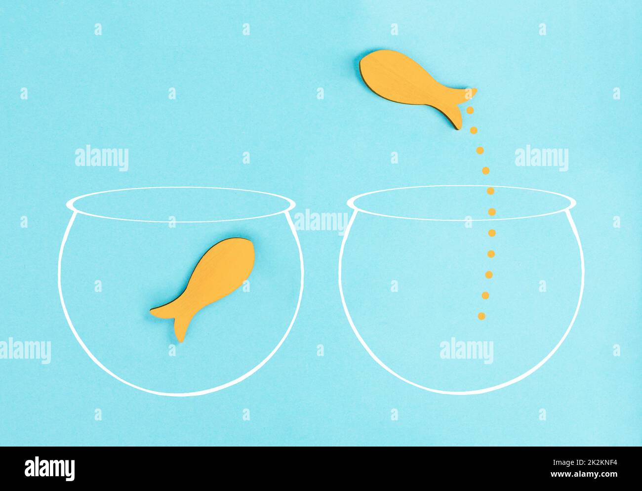 One fish is the leader of the group, leadership and teamwork concept ...