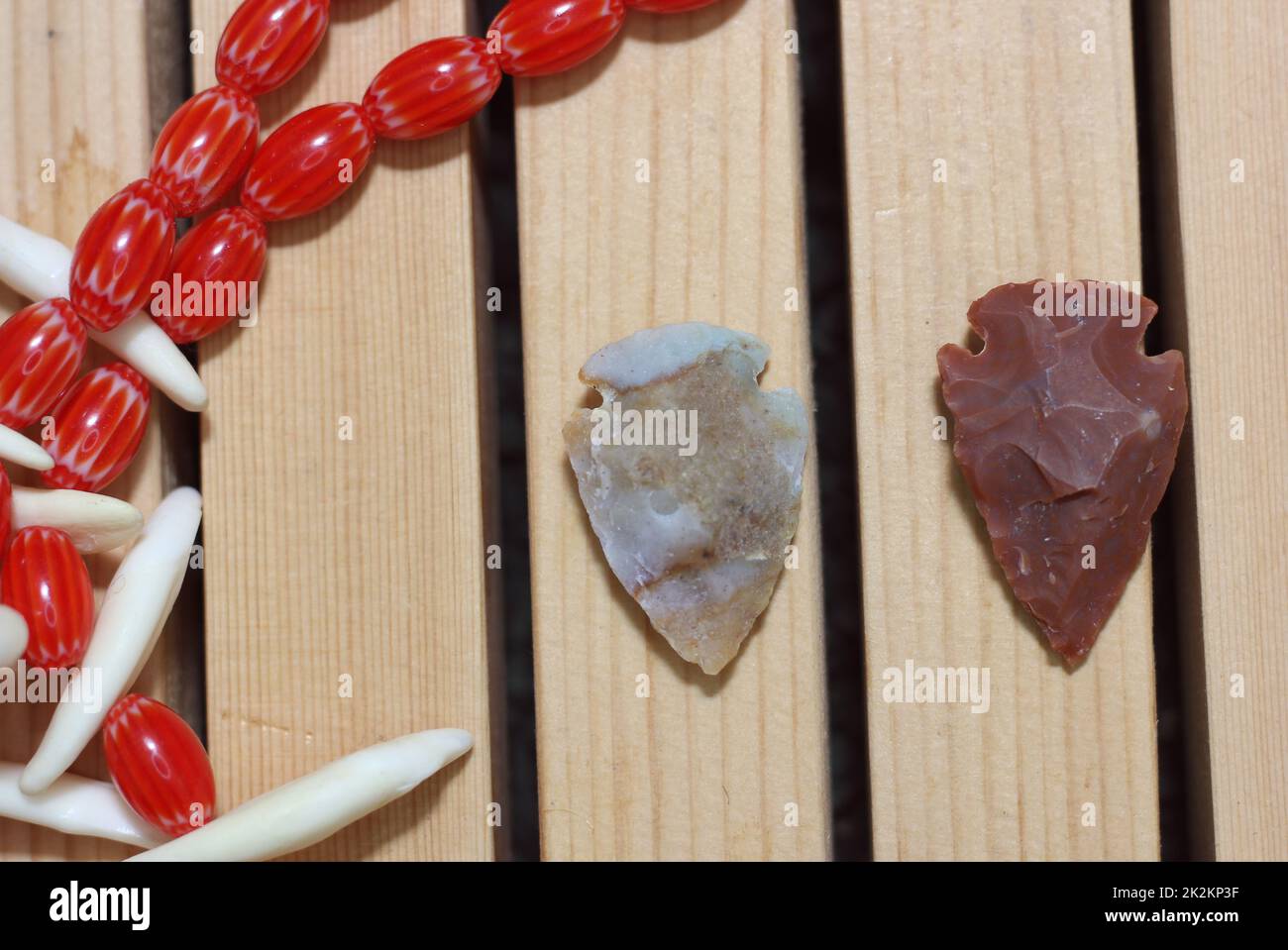 Native American Arrowheads and Beaded Necklace With Coyote Teeth Stock ...