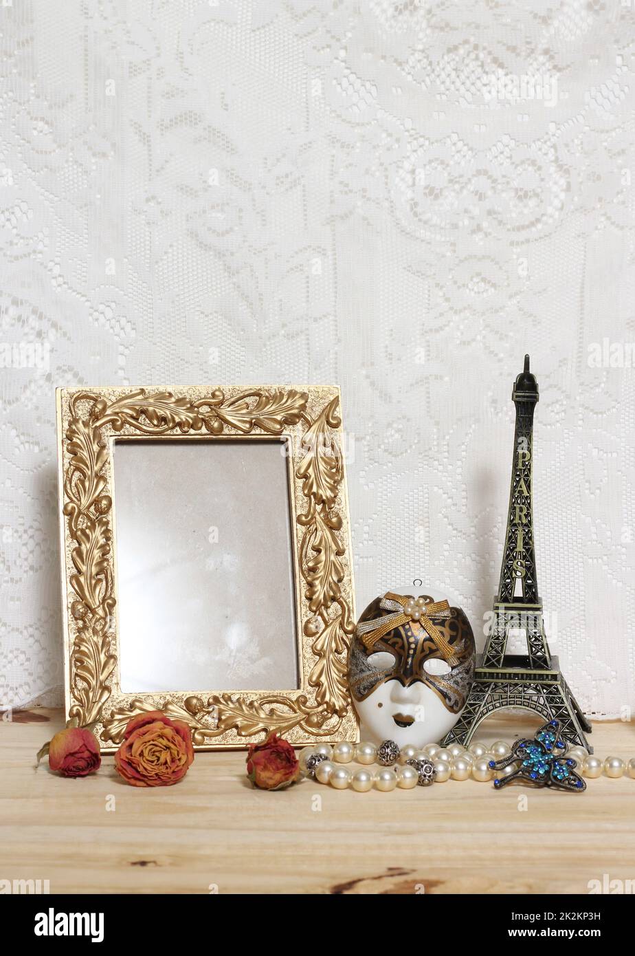 Empty Photo Frame With Eiffel Tower and Carnival Mask Stock Photo - Alamy