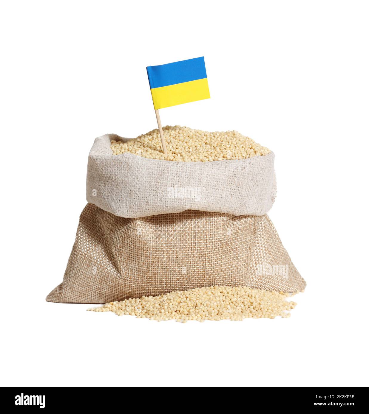 Burlap Bag of Millet With Flag of Ukraine Isolated on White Background ...