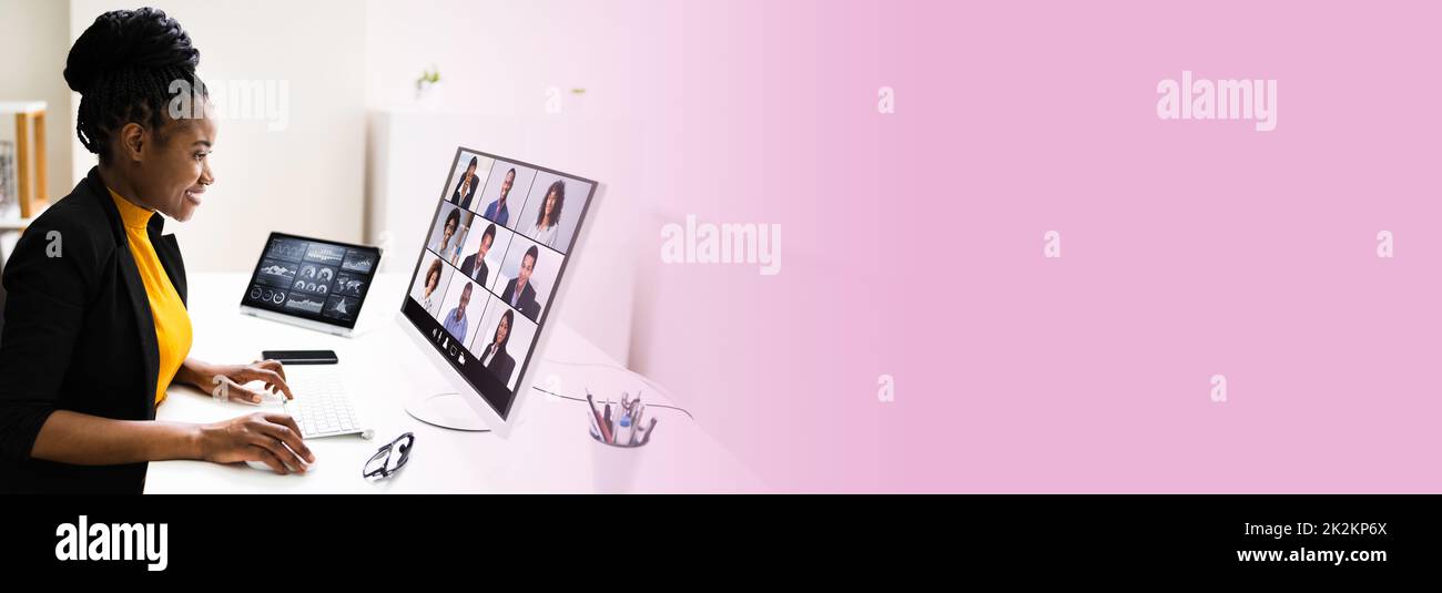 African American Virtual Video Conference Business Meeting Stock Photo ...