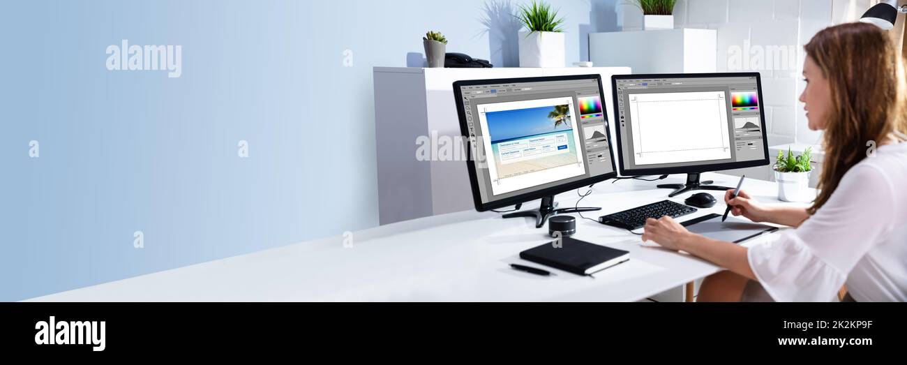 Female Editor Working On Computer Stock Photo - Alamy