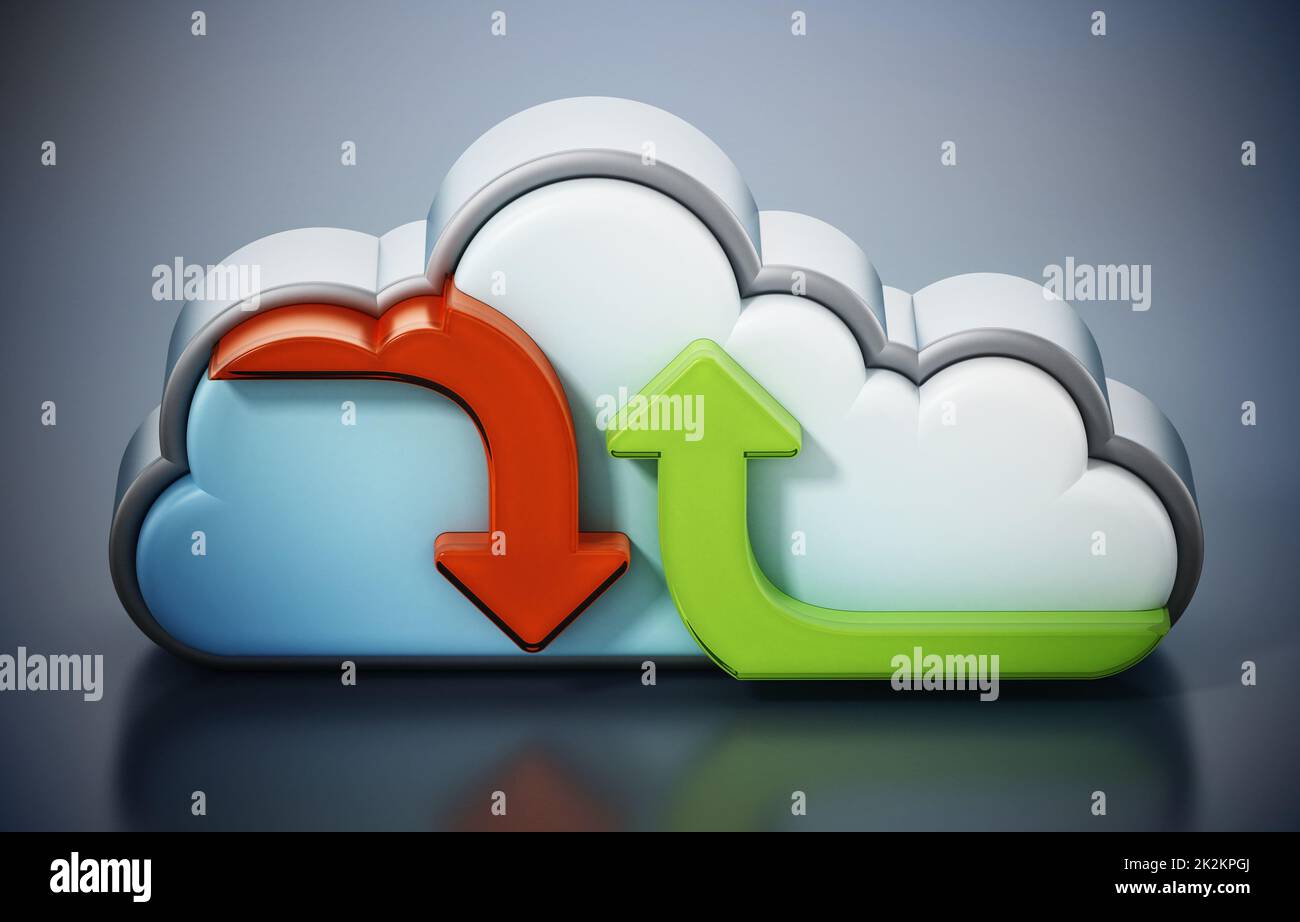 Uploading and downloading arrows and cloud shape. 3D illustration Stock ...