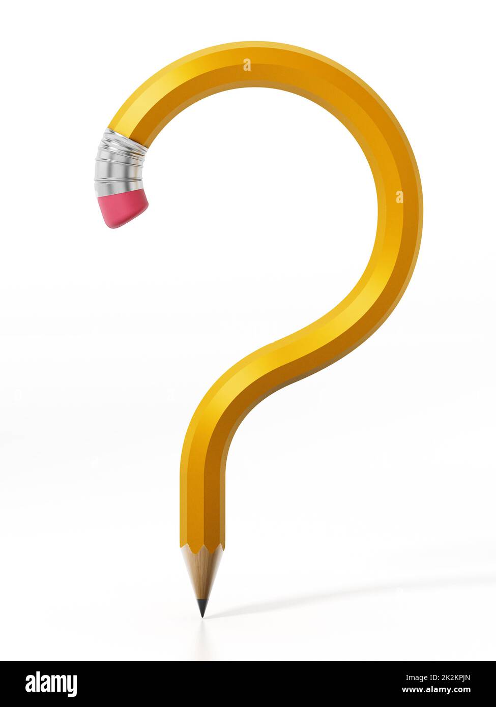 Question mark shaped yellow pencil isolated on white background. 3D ...