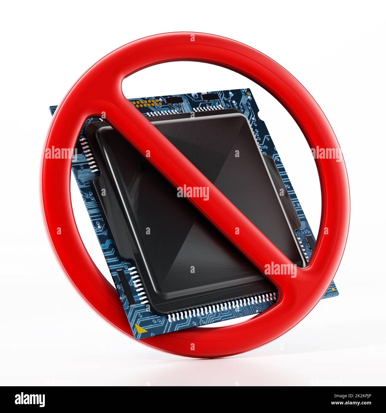 Microprocessor and forbidden sign. Global computer chip shortage ...