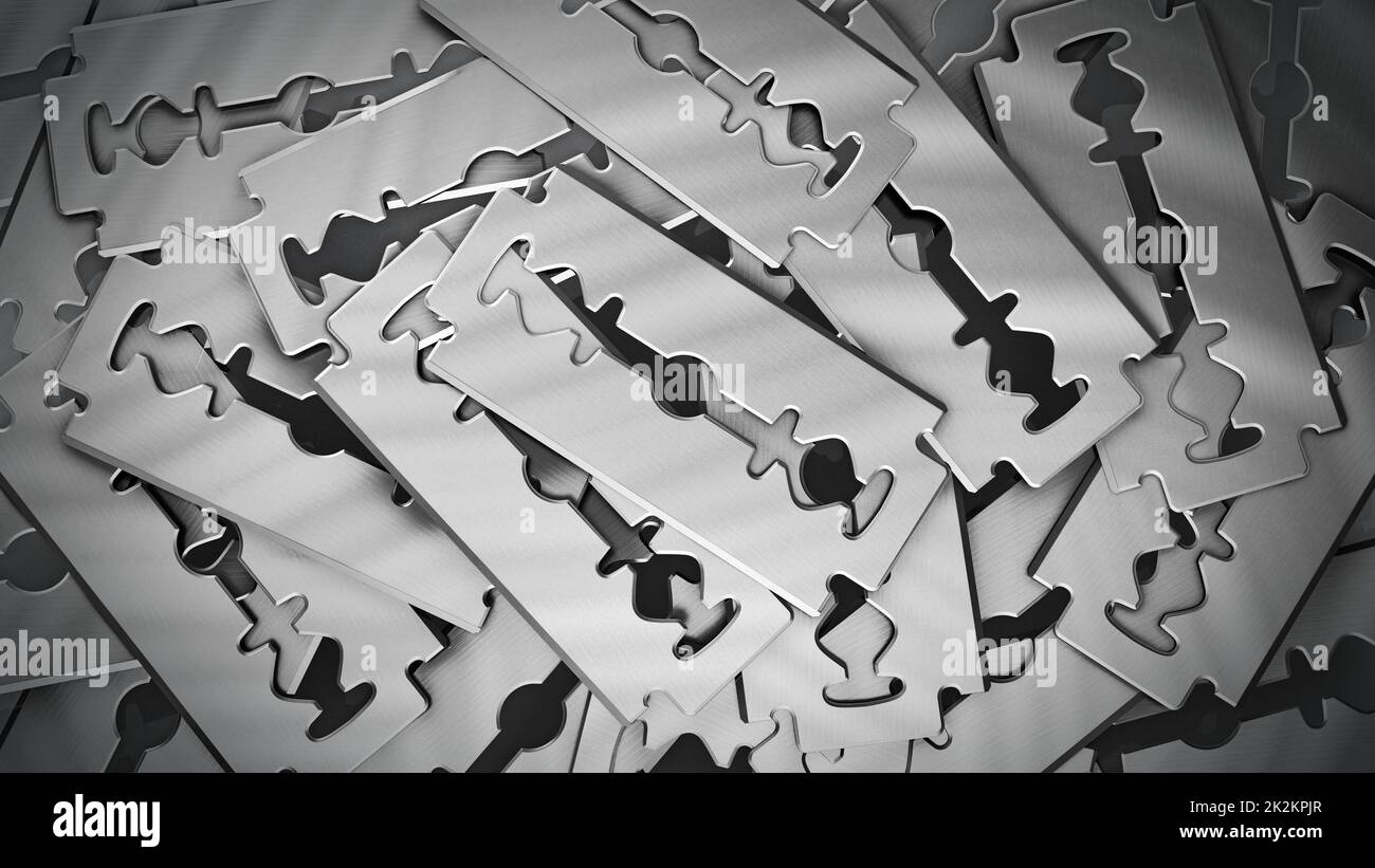Stack of razor blades background. 3D illustration Stock Photo - Alamy