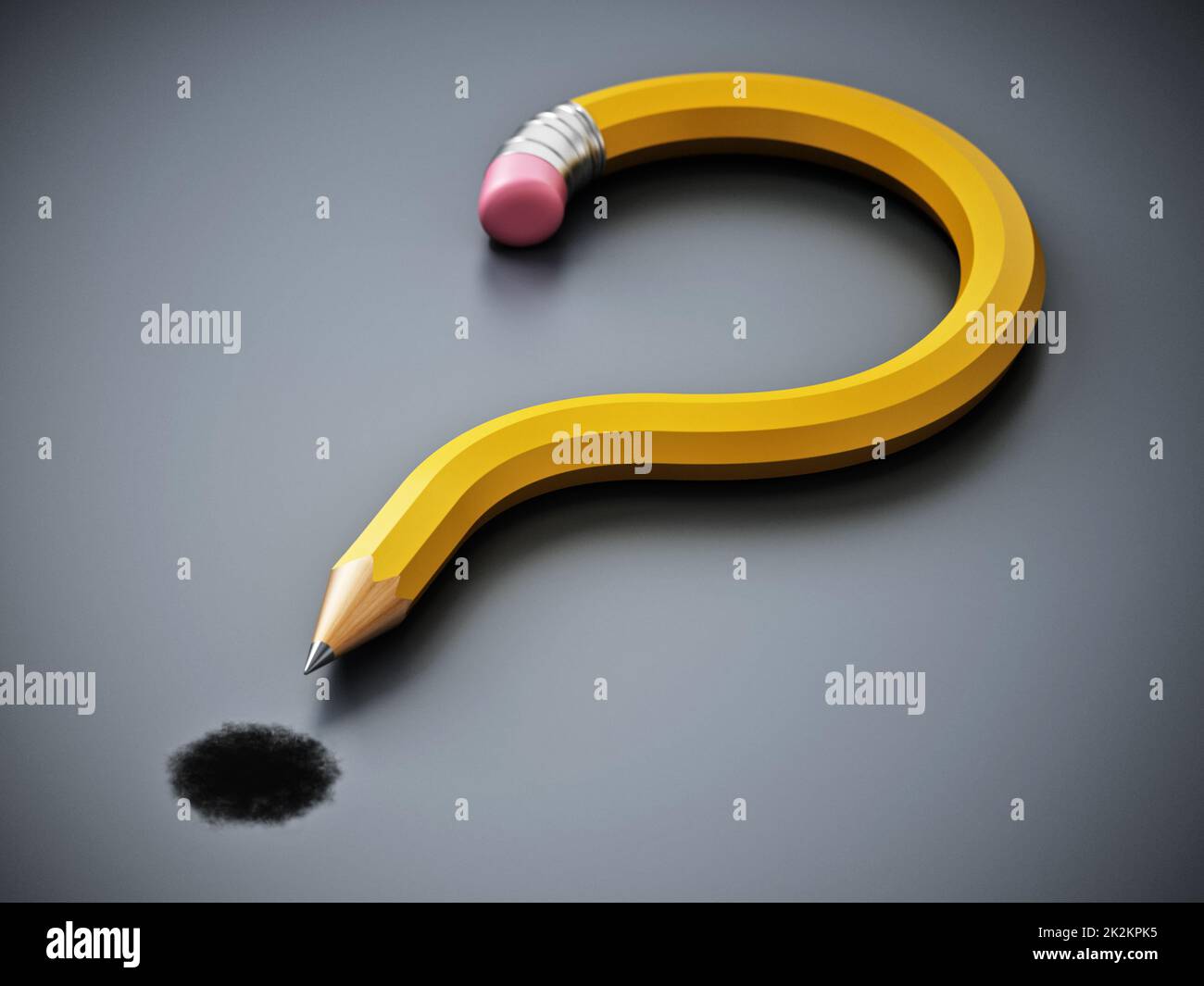 Question mark shaped yellow pencil on gray background. 3D illustration ...