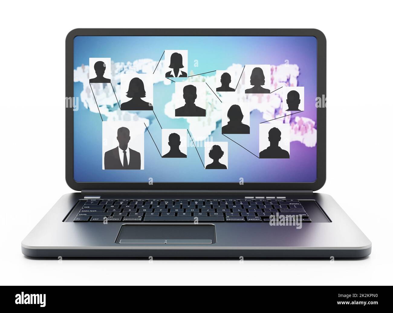 People silhouettes inside connected box shapes in laptop screen with ...