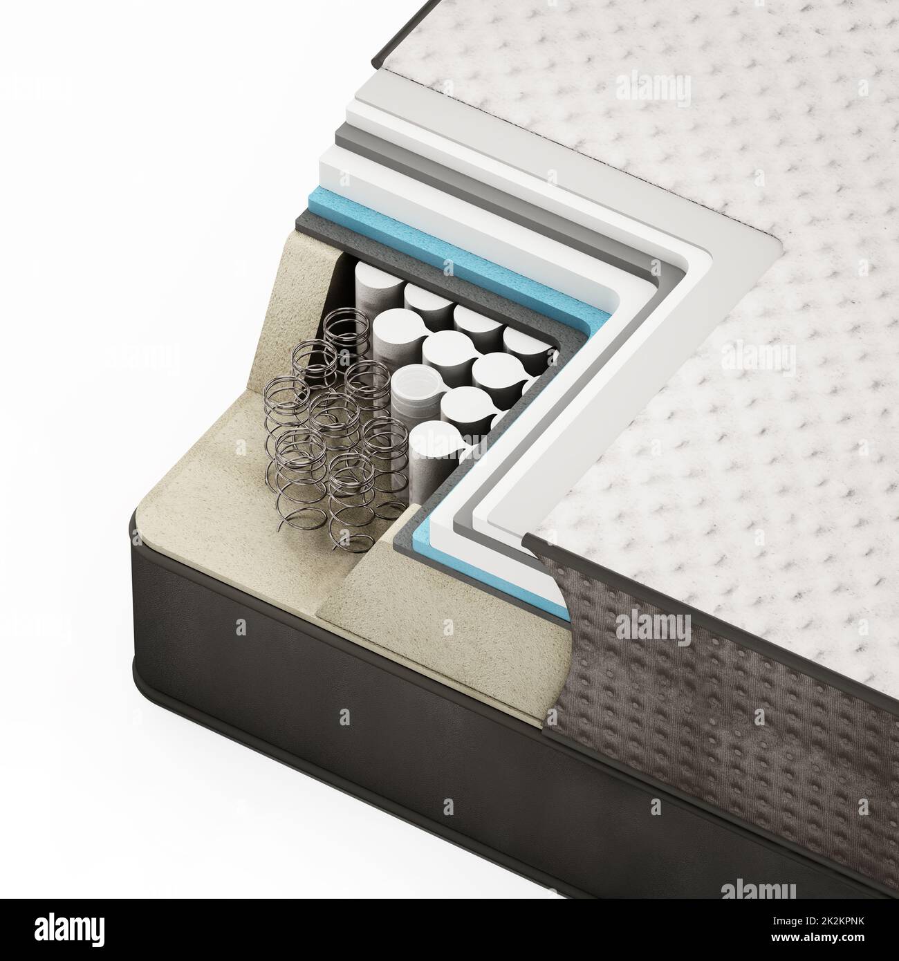 Cross section showing a mattress and the springs inside. 3D ...
