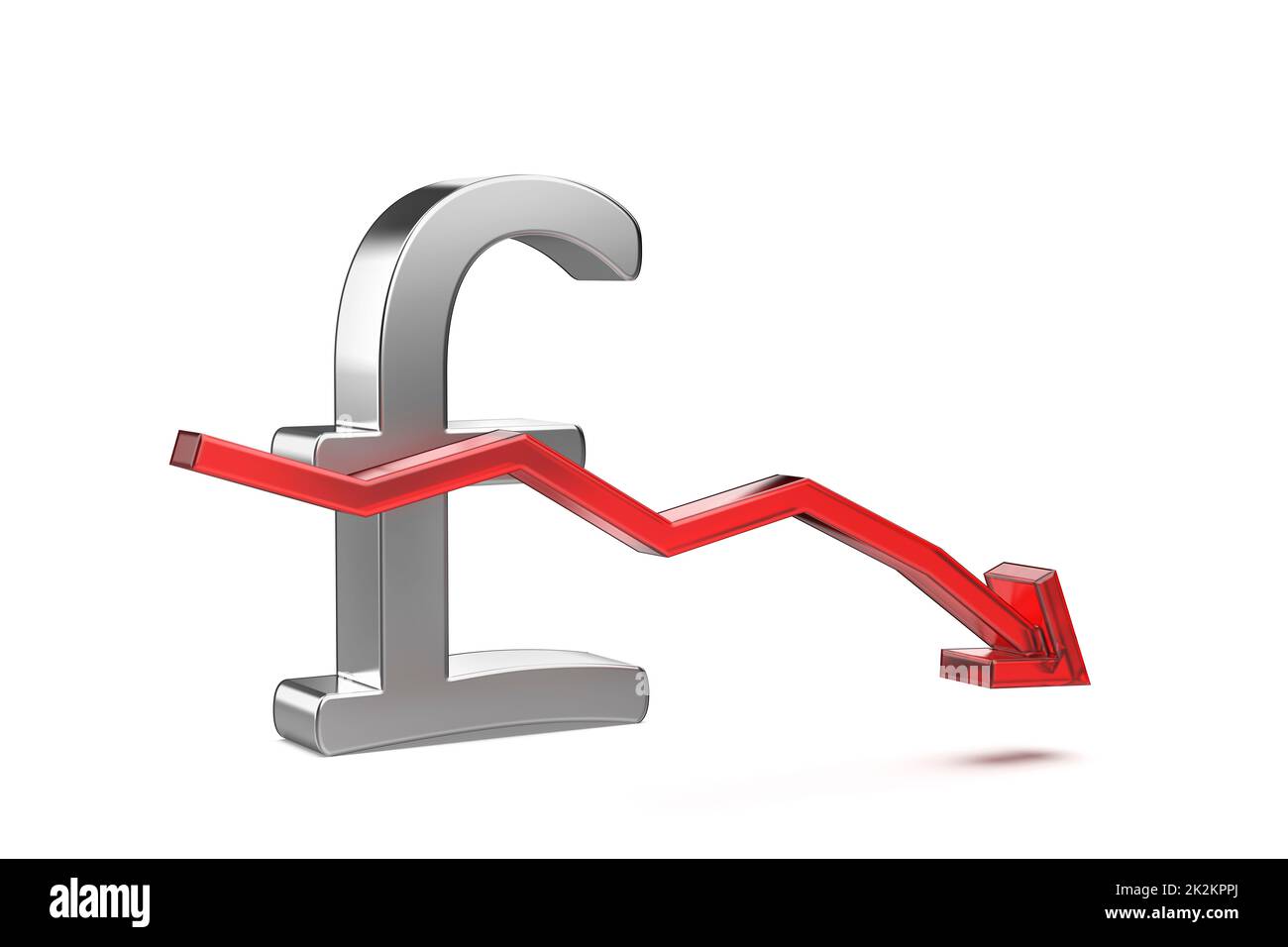 Pound sterling symbol with red arrow pointing down Stock Photo - Alamy