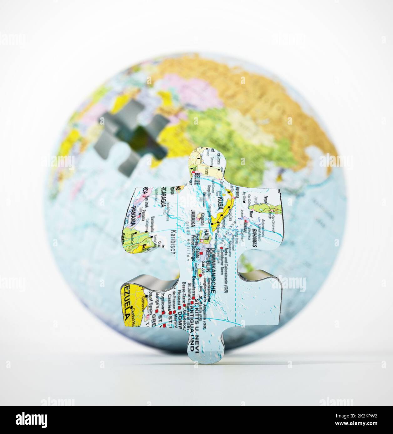 3D globe with world map consisting of puzzle parts isolated on white ...