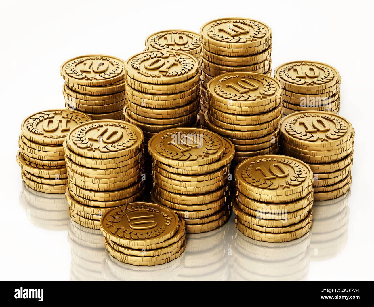 Stack of generic gold coins isolated on white background. 3D ...