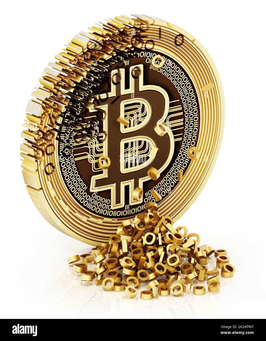 Generic crypto coin with 1 and 0 shaped holes and pile of binary code ...