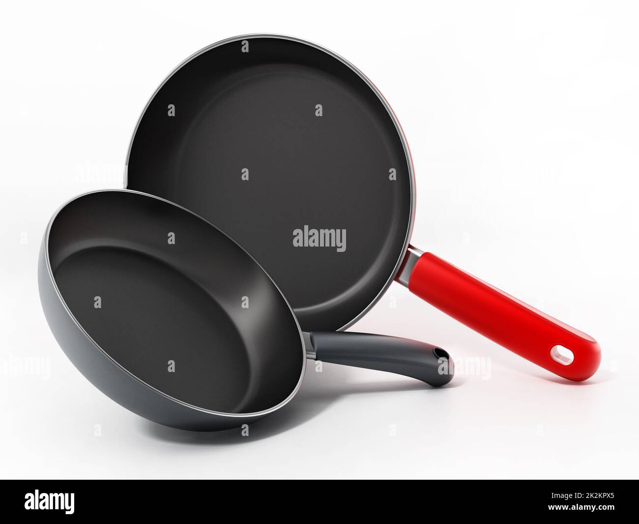 Frying pans isolated on white background. 3D illustration Stock Photo ...