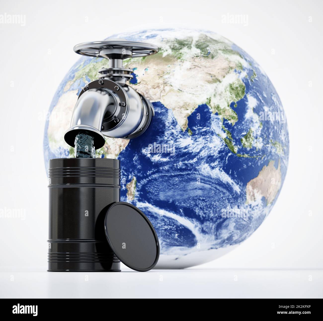 Faucet formed with gas pipe filling crude oil inside the drum. 3D ...