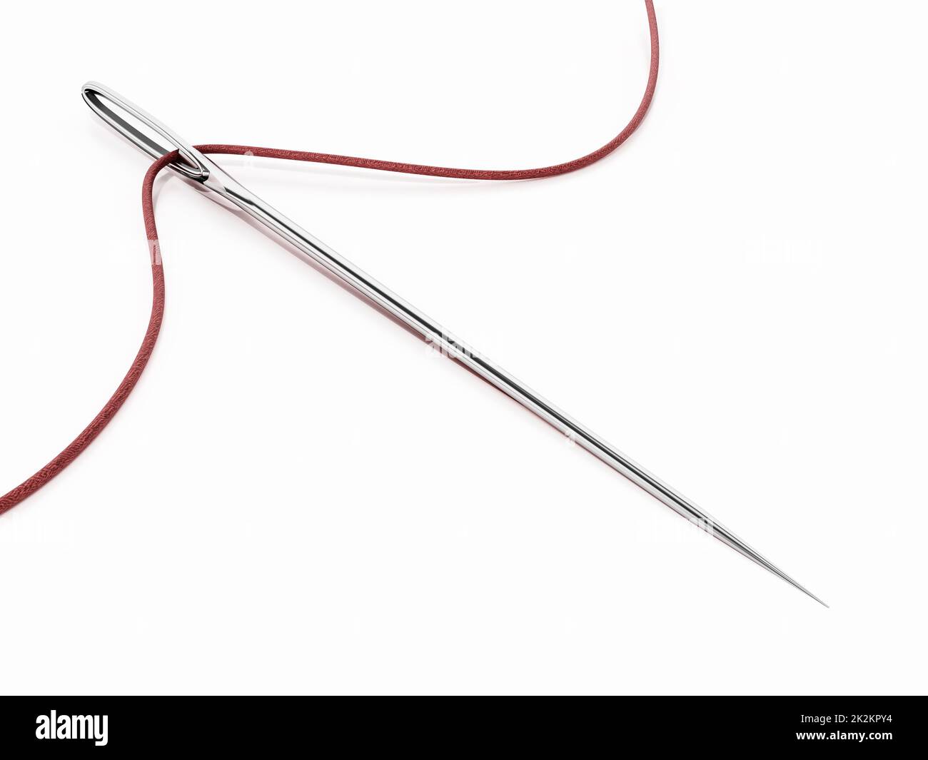 Sewing needle and rope isolated on white background. 3D illustration ...