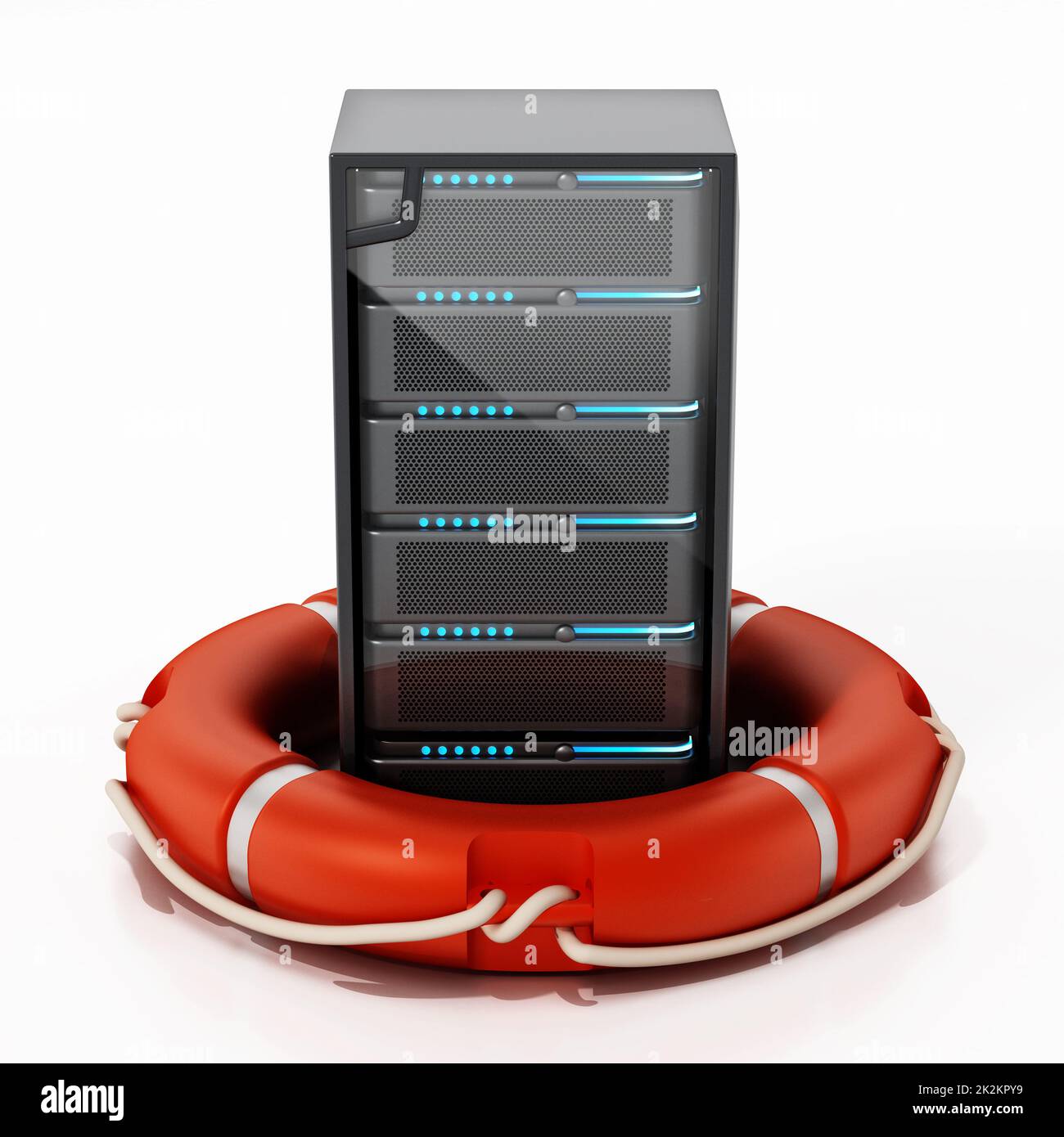 Network server in red life buoy. Network safety concept. 3D ...