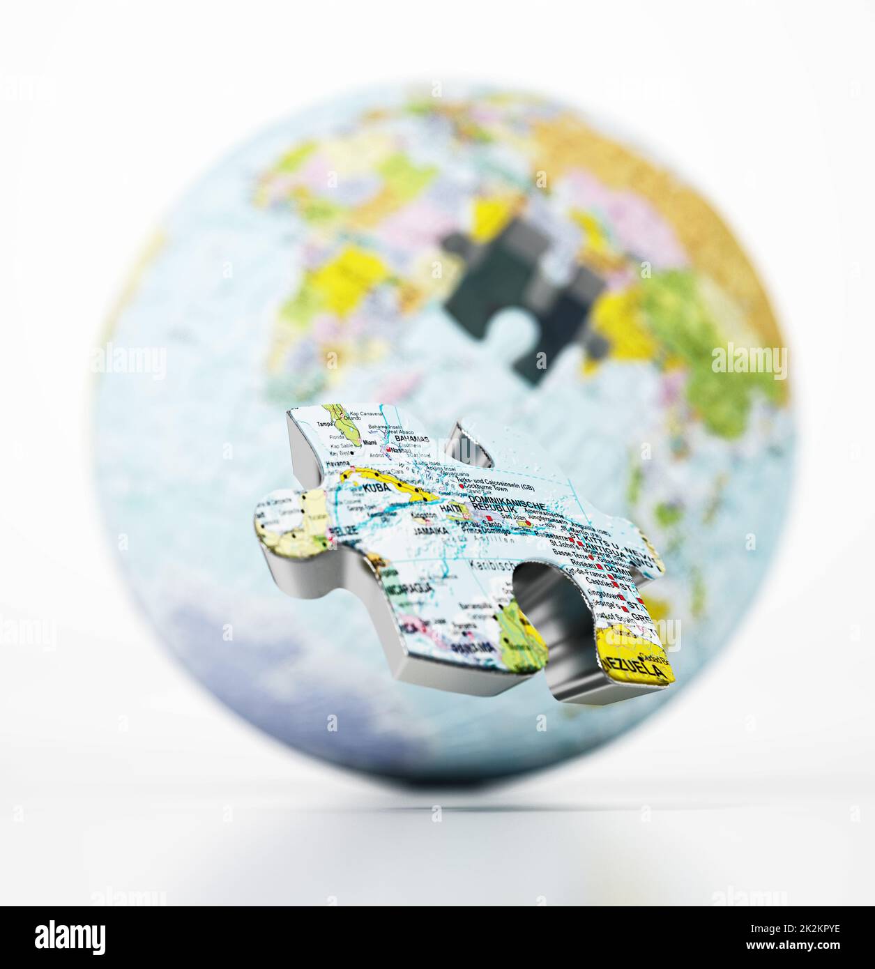 3D globe with world map consisting of puzzle parts isolated on white ...
