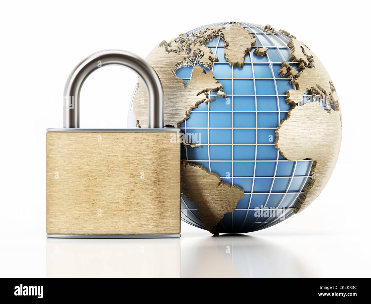 Globe and padlock isolated on white background. 3D illustration Stock ...
