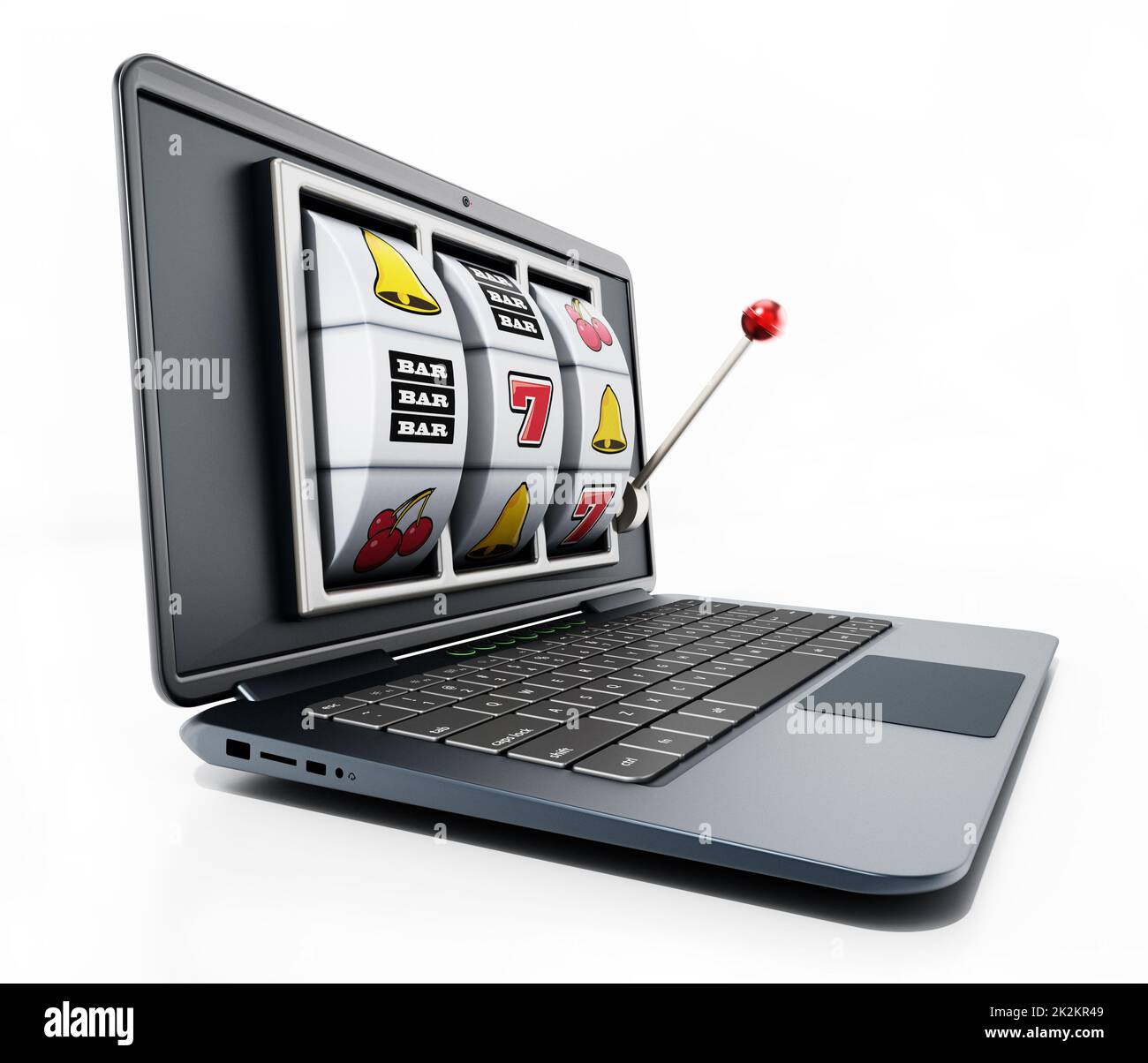 Slot machine on laptop computer screen. 3D illustration Stock Photo - Alamy