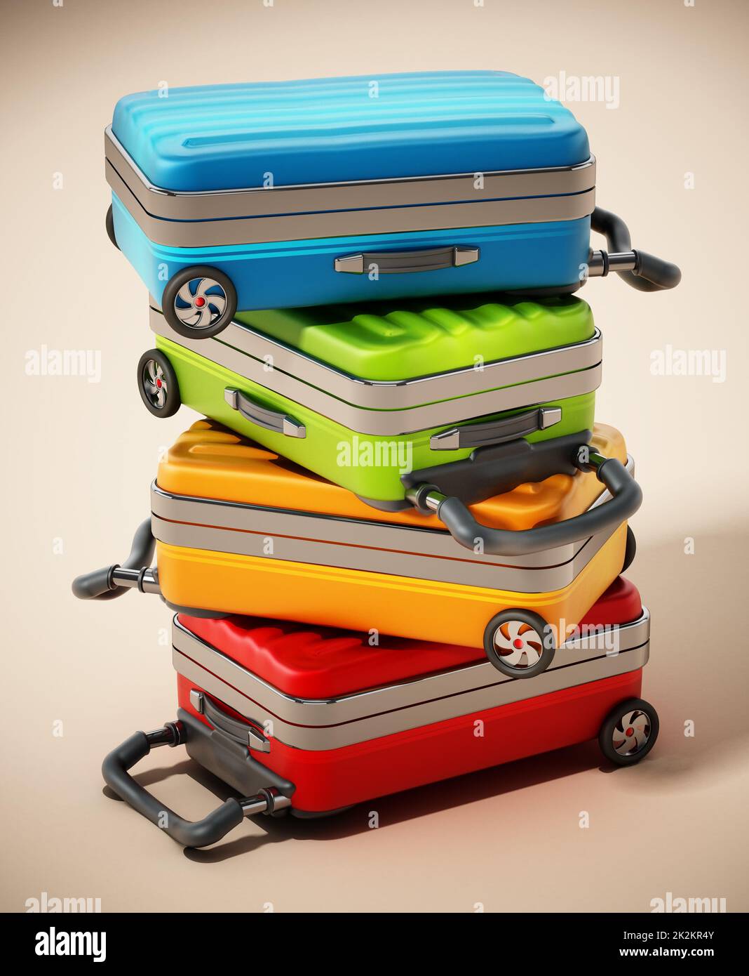 Stack of colorful suitcases with soft shadows. 3D illustration Stock ...