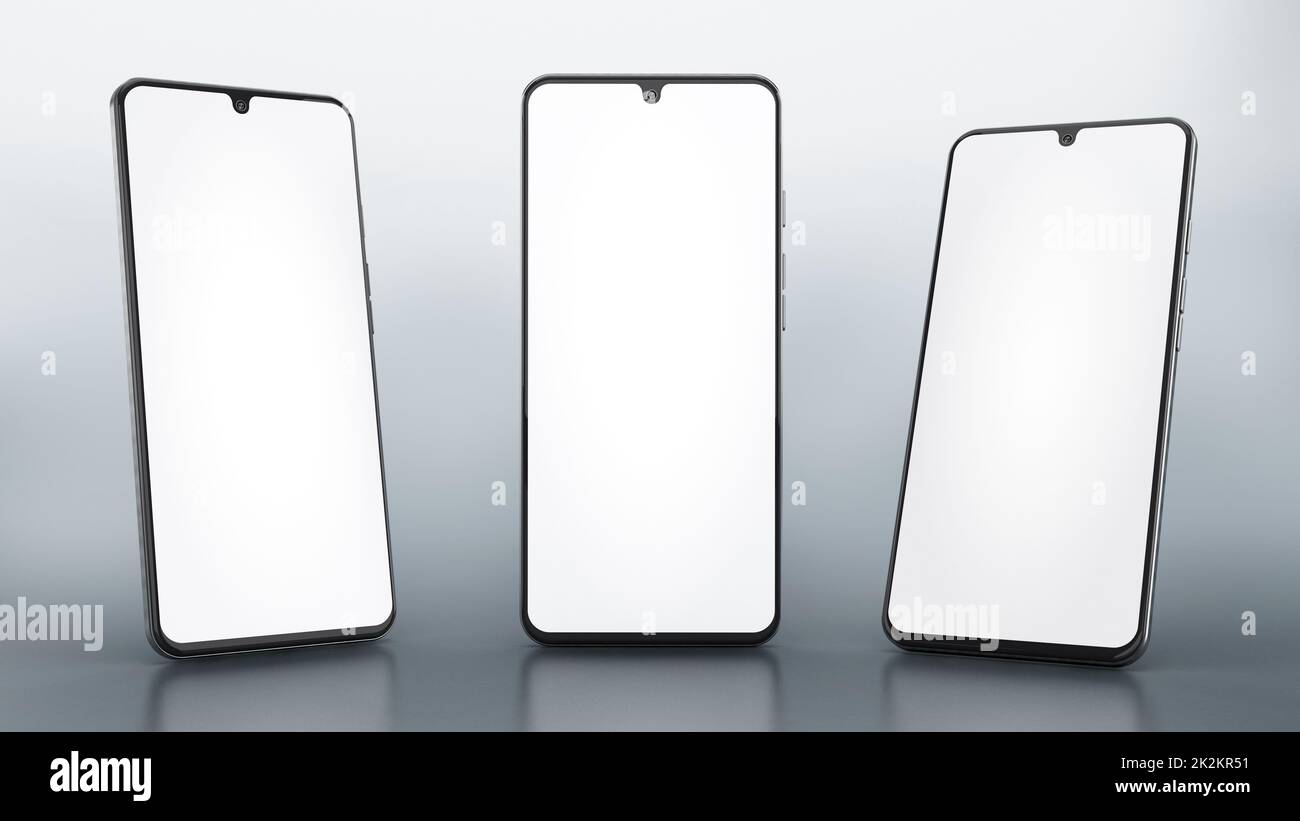 Generic designed smartphones with angle variations isolated on white ...