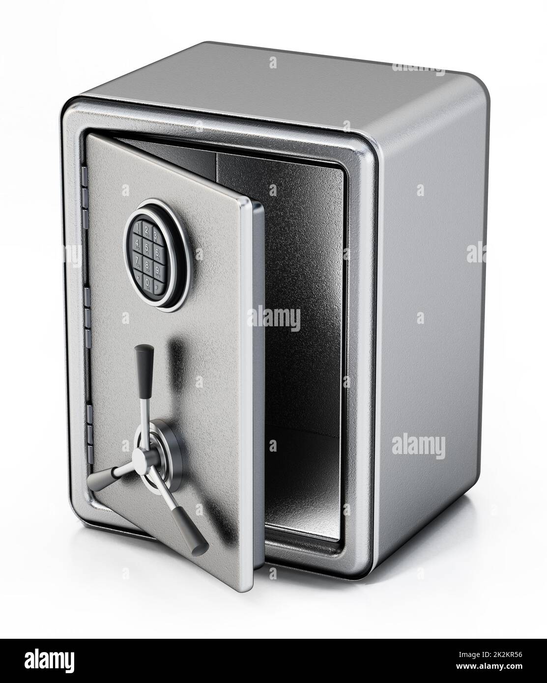 Half open steel safe with digital keypad isolated on white background ...