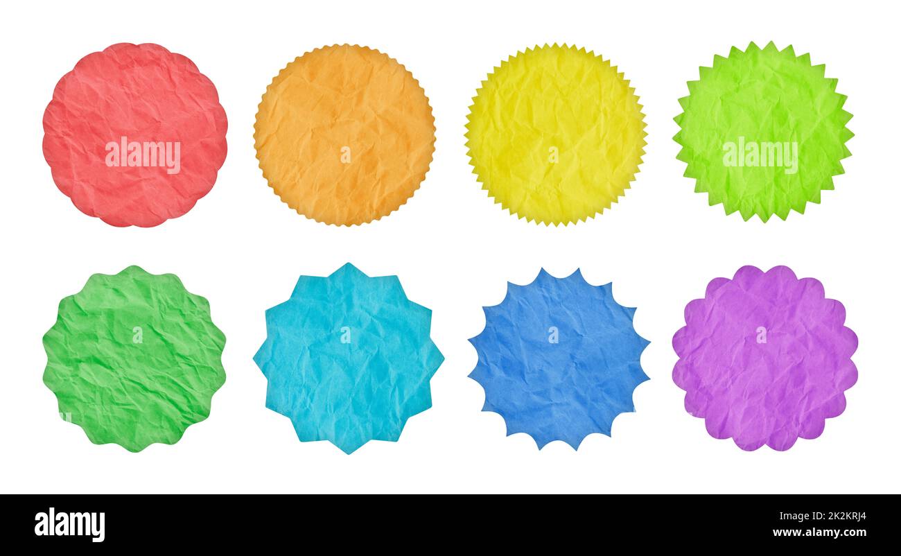 Group of blank colorful paper round labels isolated on white background ...