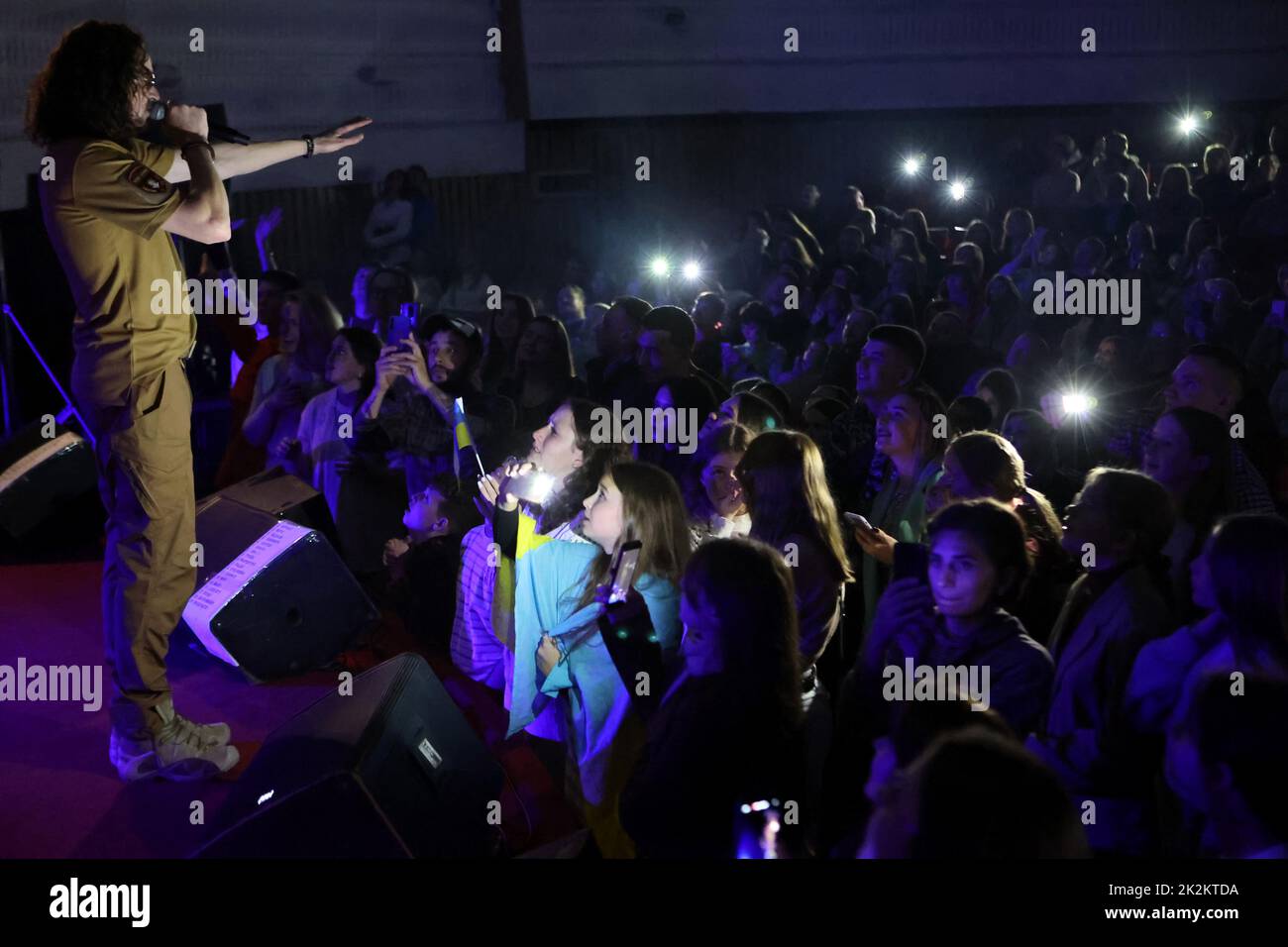 IVANO-FRANKIVSK, UKRAINE - SEPTEMBER 22, 2022 - Member of Yurcash band ...