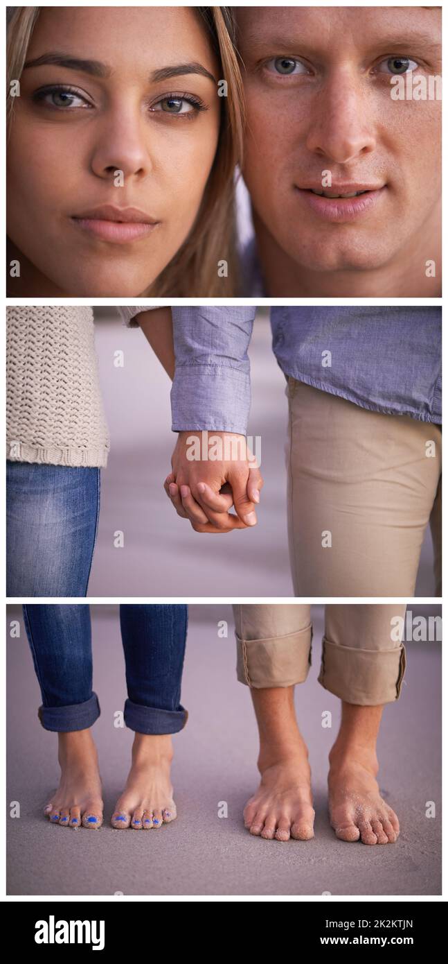 Levels of love. Split view of a young couple in varying shots depicting ...