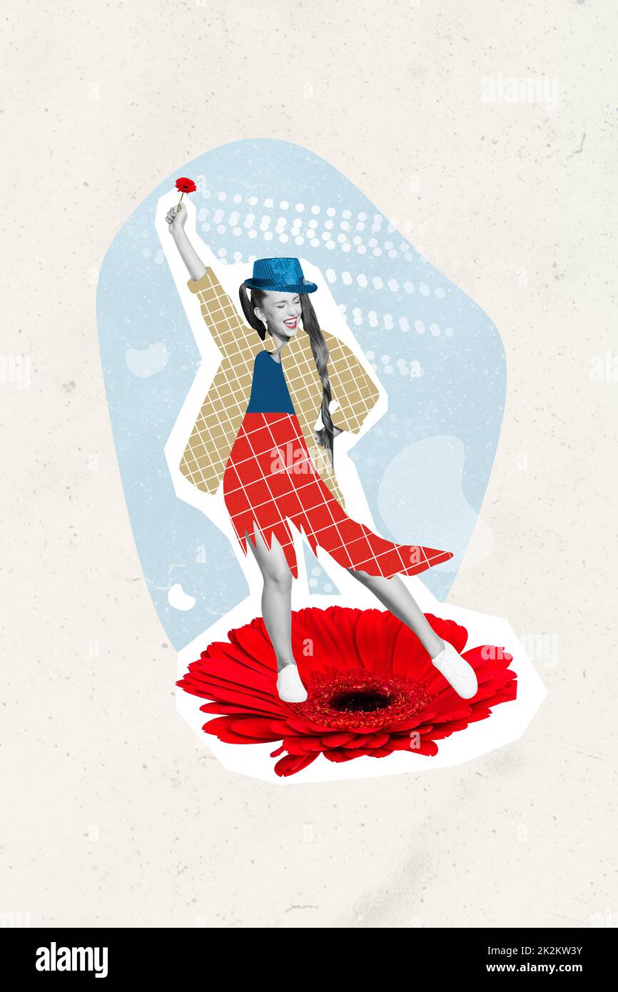 Photo artwork minimal picture of happy charming smiling girl dancing ...