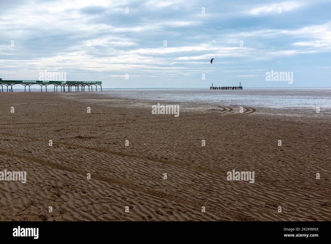 St Annes Beach, pier and jetty, Lancashire, UK and the Pe Stock Photo ...