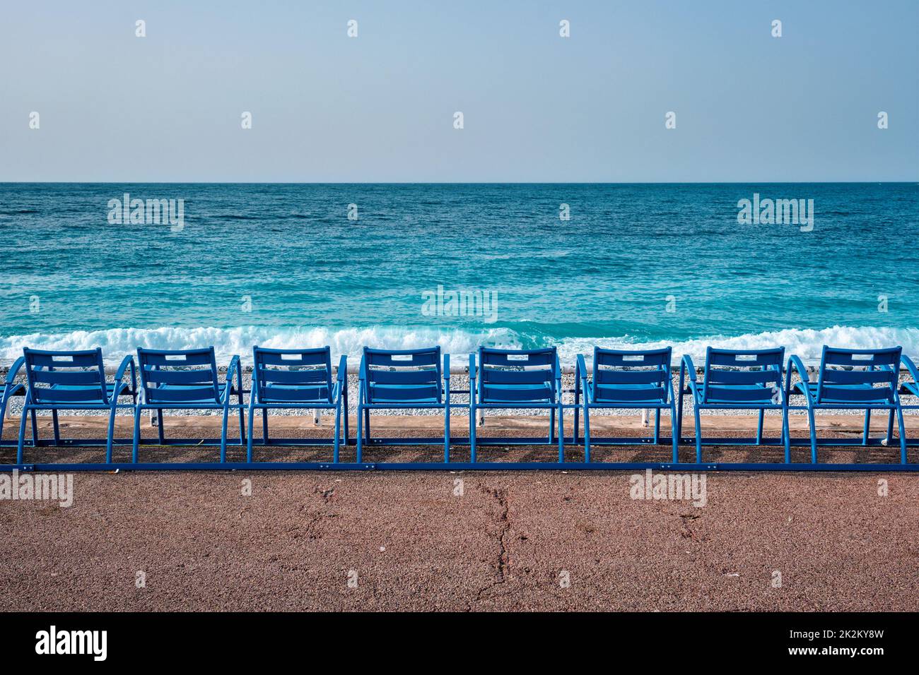 Famous blue chairs on beach of Nice, France Stock Photo - Alamy