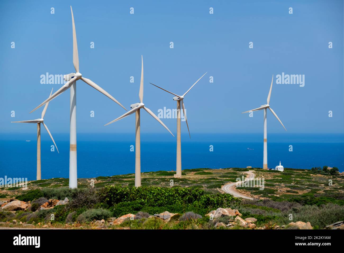 Wind generator turbines. Crete island, Greece Stock Photo - Alamy