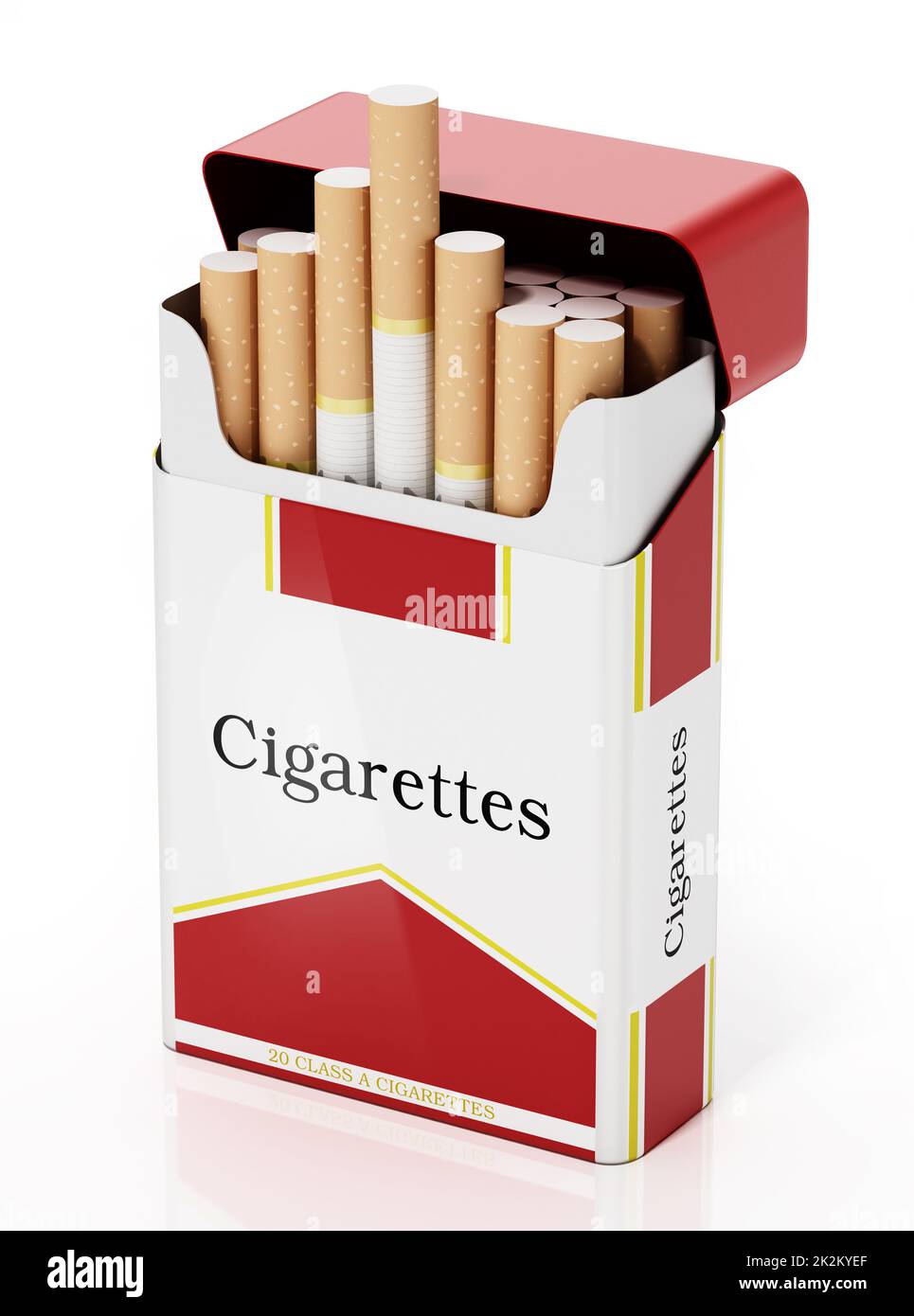 Cigarettes inside fictitious package isolated on white background. 3D ...