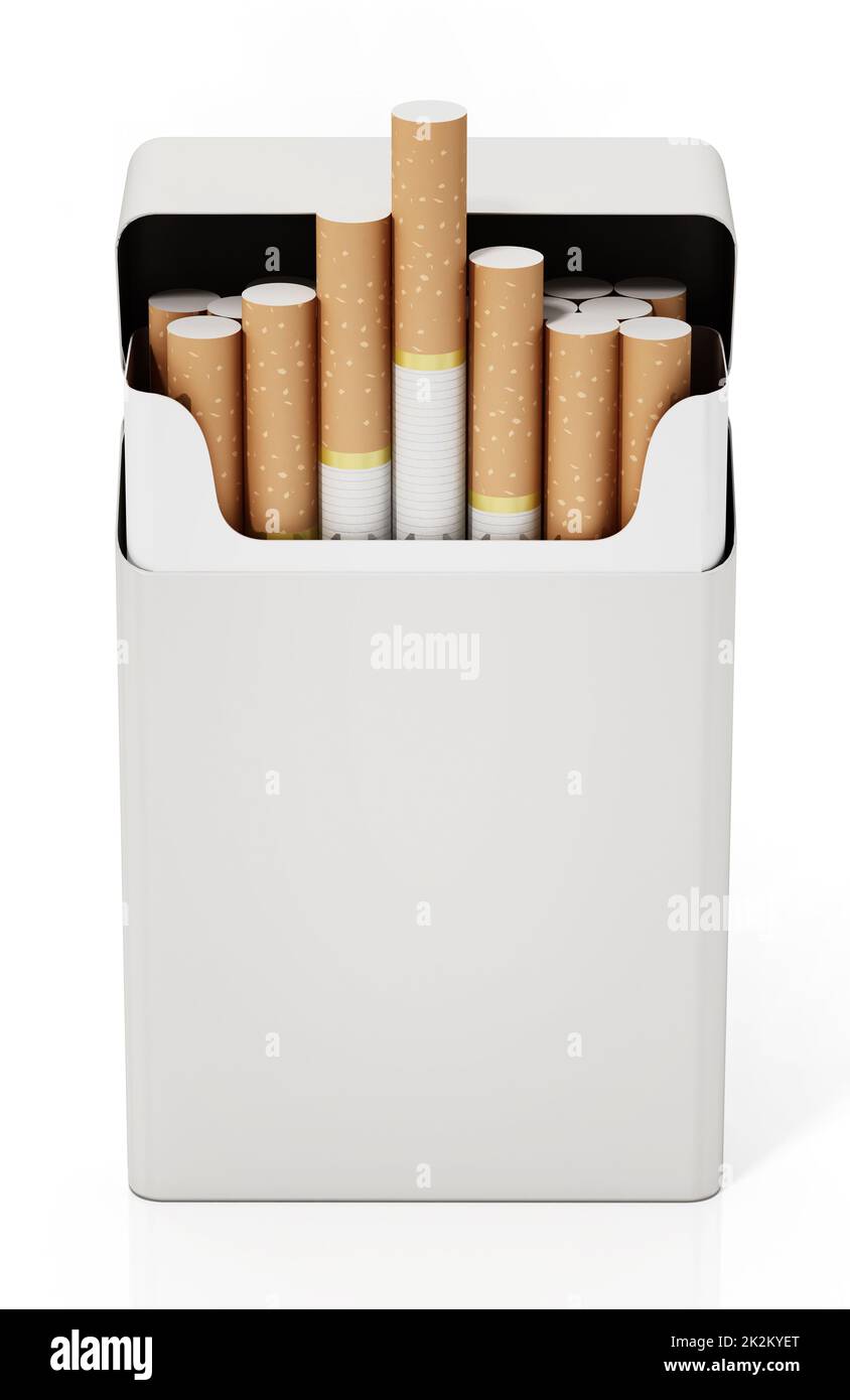 Cigarettes inside blank package isolated on white background. 3D ...