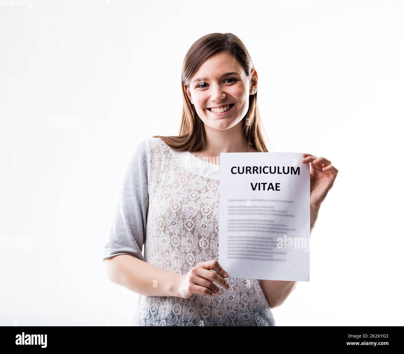 young woman showing her curriculum vitae Stock Photo - Alamy