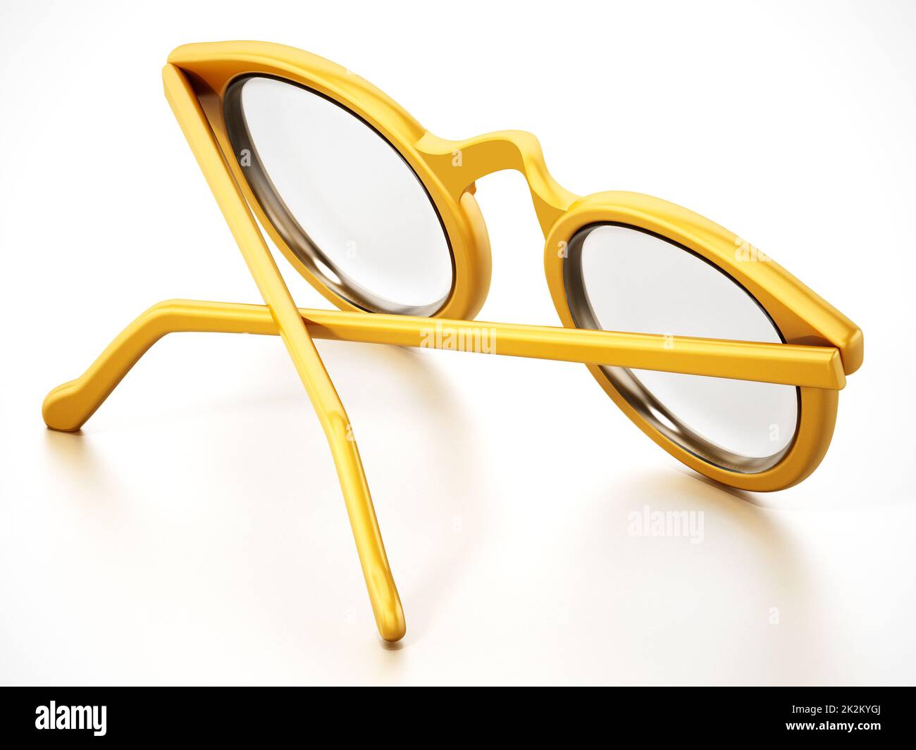Round yellow eyeglasses isolated on white background. 3D illustration ...