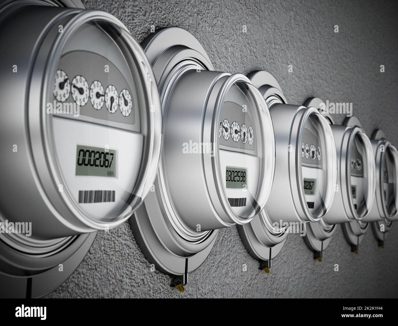 Energy efficient smart electric meters in a row. 3D illustration Stock ...