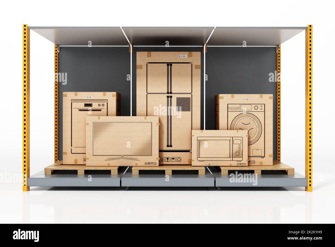 Home appliances boxes isolated on white background. 3D illustration ...