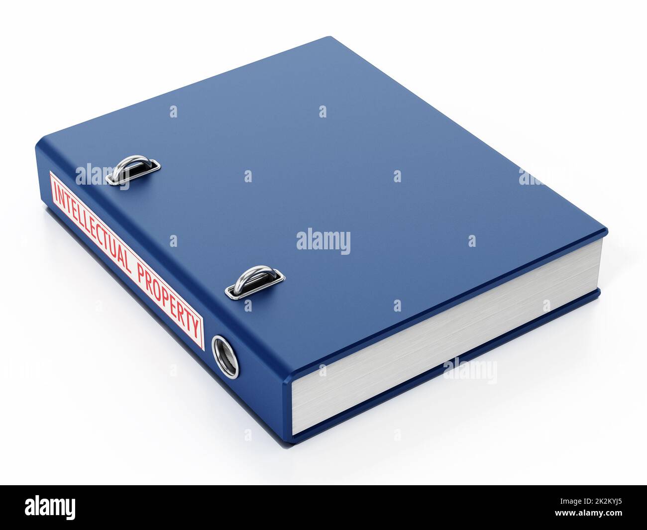 Blue folder with intellectual property label isolated on white ...